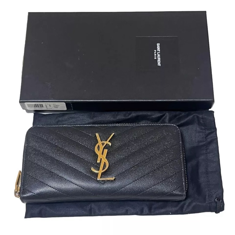 Authentic Ysl Saint Laurent Long Wallet Black Leather… - Gem